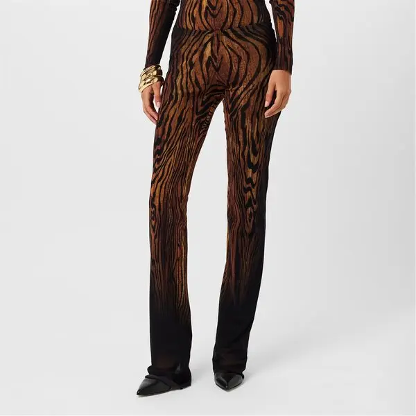 JEAN PAUL GAULTIER High-waisted Flared Pants With Wood Grain Print - Black