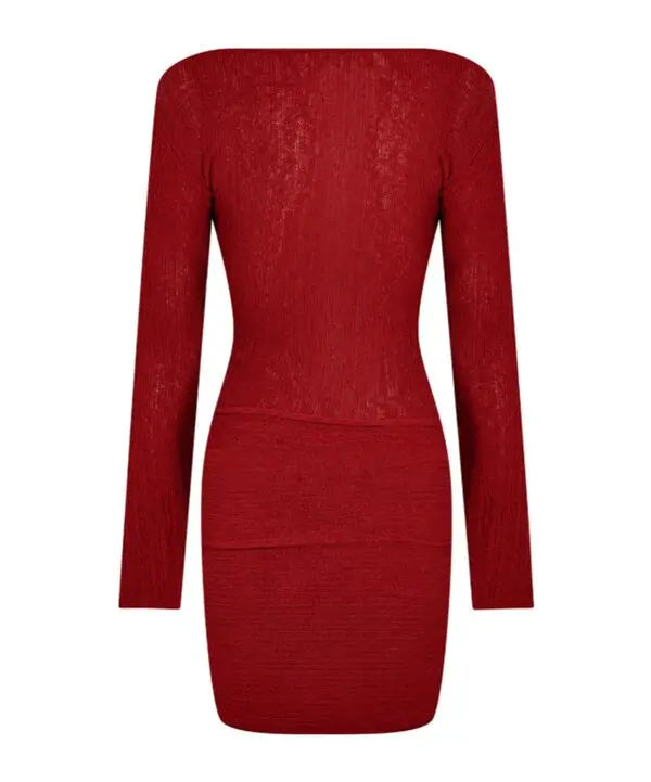 AYA MUSE Ribbed Knit Mini Dress With Boat Neck And Wrap Detail