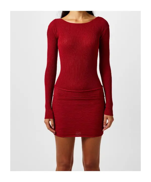 AYA MUSE Ribbed Knit Mini Dress With Boat Neck And Wrap Detail