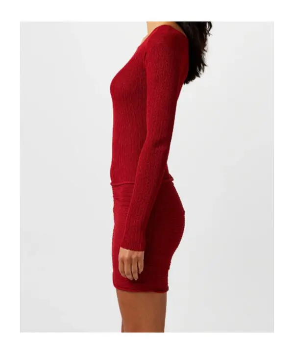 AYA MUSE Ribbed Knit Mini Dress With Boat Neck And Wrap Detail