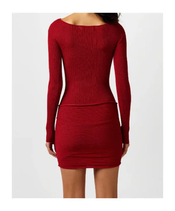 AYA MUSE Ribbed Knit Mini Dress With Boat Neck And Wrap Detail