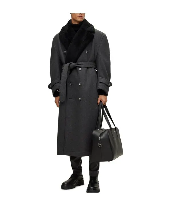 Hugo Boss Double-breasted Wool Coat With Fur Collar