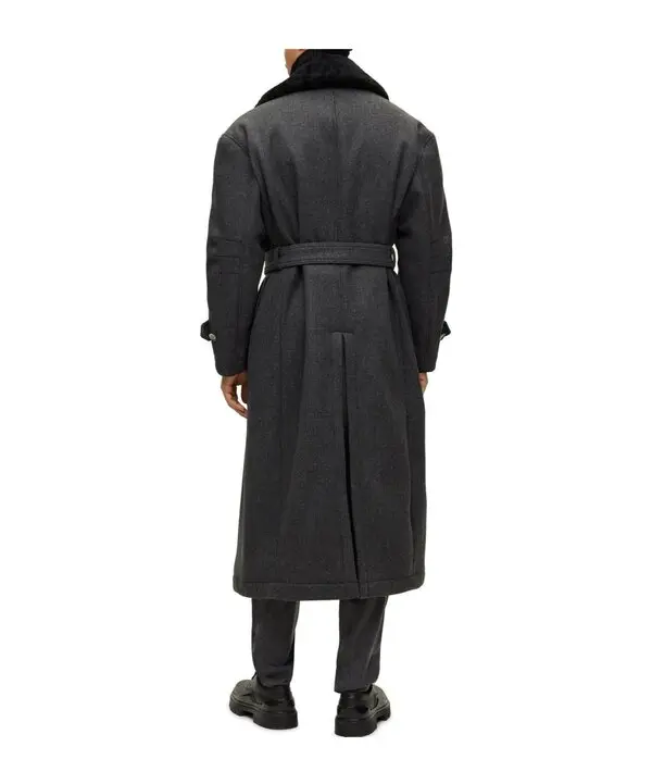 Hugo Boss Double-breasted Wool Coat With Fur Collar