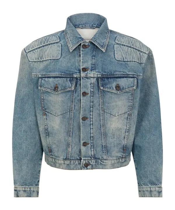Hugo Boss Cropped Denim Jacket With Textured Shoulder Panels