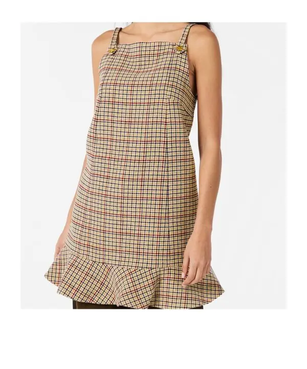 GANNI Plaid Pinafore Dress With Lace Hem