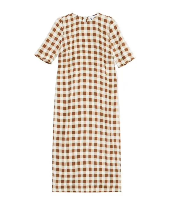GANNI Checked Dress With Short Sleeves