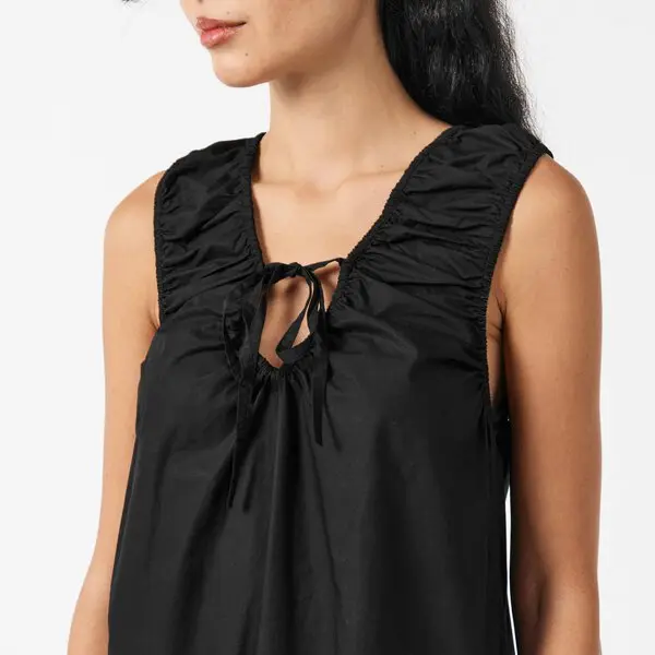 GANNI Cotton Poplin Mini Dress With Ruched Bust And Open Back Lace-up - Black