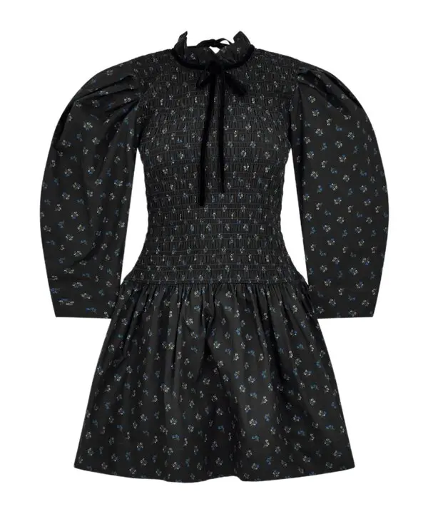 GANNI Printed Ruffled Tie-waist Mini Dress
