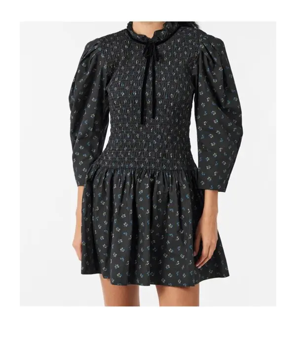 GANNI Printed Ruffled Tie-waist Mini Dress