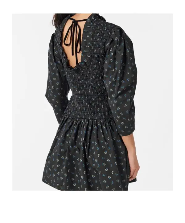 GANNI Printed Ruffled Tie-waist Mini Dress
