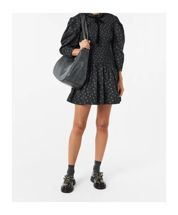 GANNI Printed Ruffled Tie-waist Mini Dress