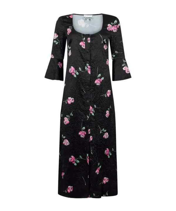 GANNI Floral Satin Maxi Dress