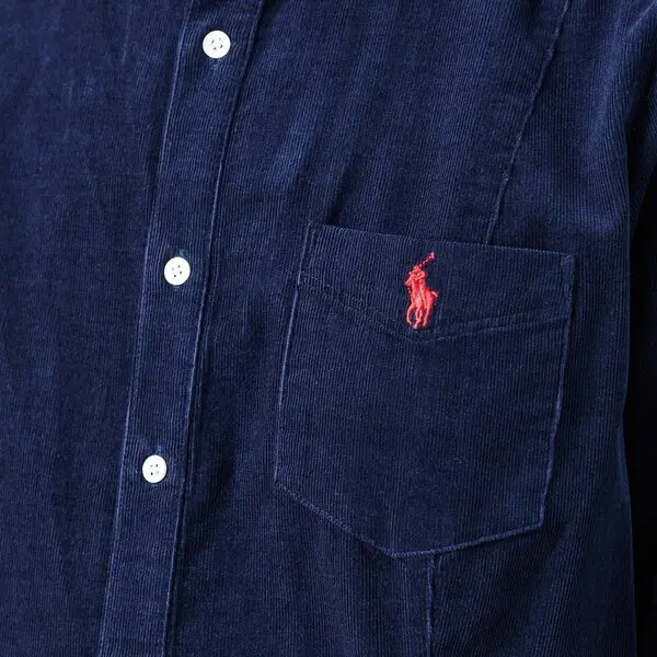 Polo Ralph Lauren Navy Corduroy Shirt Dress With Embroidered Logo