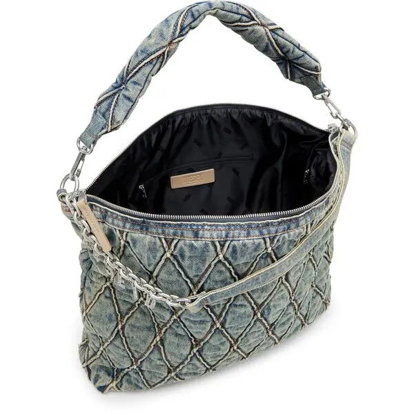 DIESEL® Quilted Denim Shoulder Bag With Chain Detail