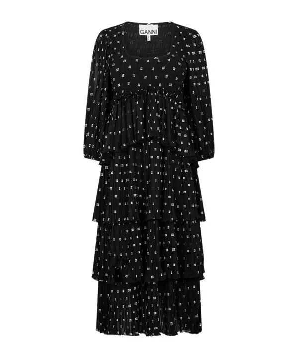 GANNI Printed Tiered Midi Dress