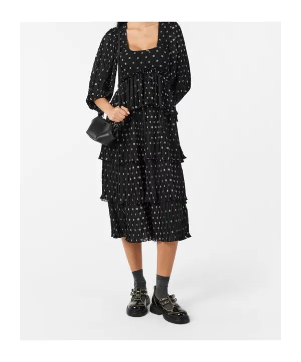 GANNI Printed Tiered Midi Dress
