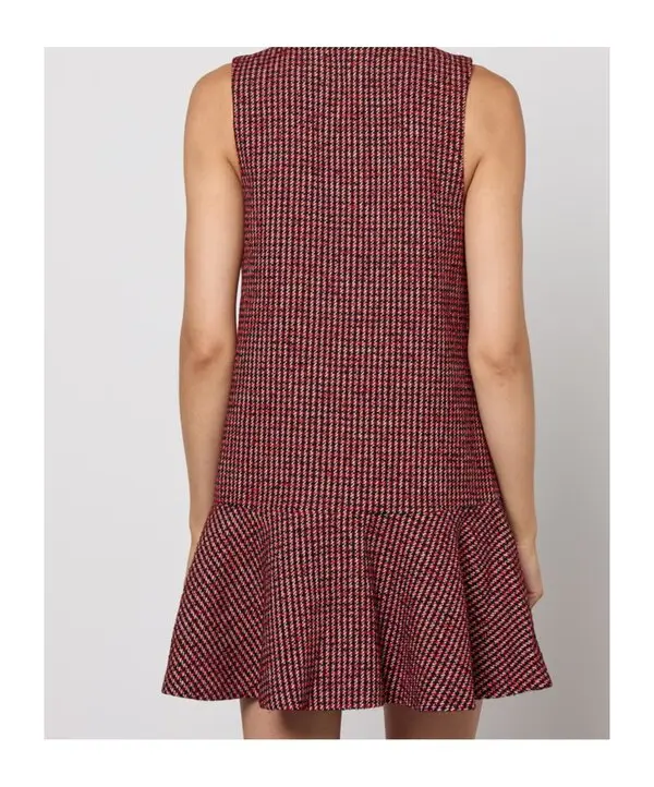 GANNI Plaid V-neck Mini Dress - Brown