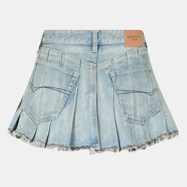 Balenciaga Pleated Denim Mini Skirt