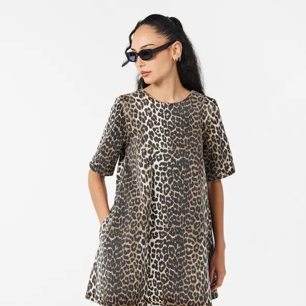GANNI Leopard Print Shift Mini Dress