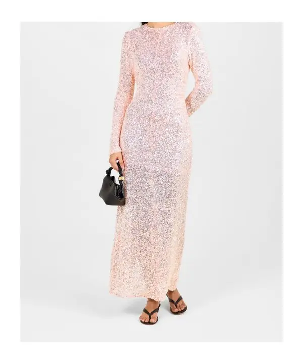 GANNI Sequin Embellished Long Sleeve Maxi Dress With Open Back