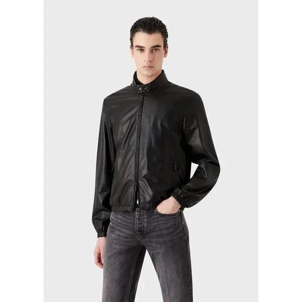 Emporio Armani Textured Leather Bomber Jacket