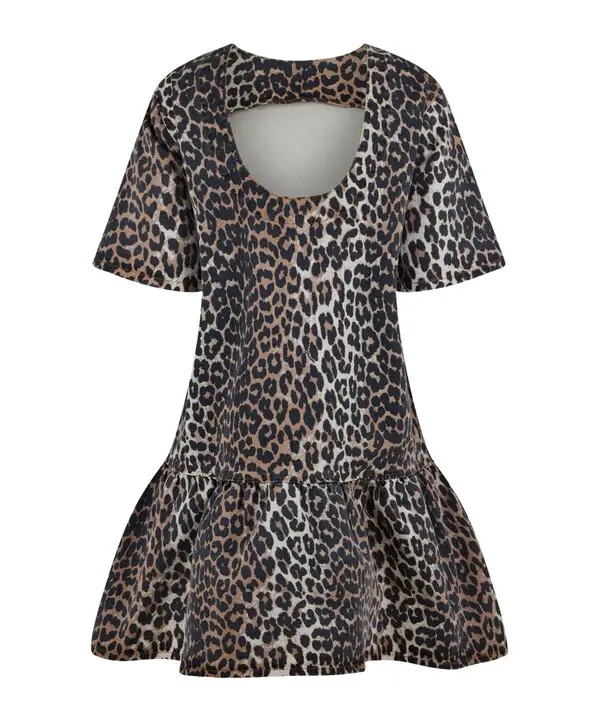 GANNI Leopard-print Ruffled-hem Mini Dress - Black