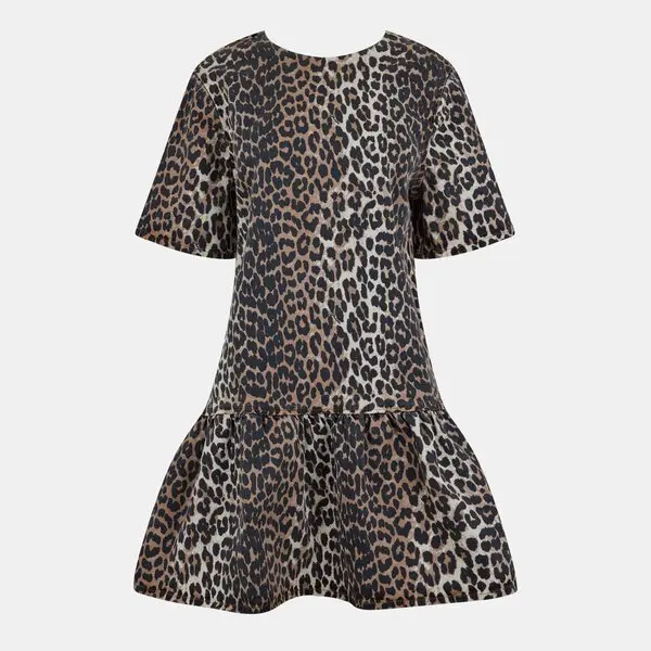 GANNI Leopard-print Ruffled-hem Mini Dress