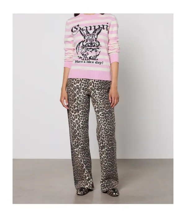 GANNI Striped Crew Neck Sweater - Pink