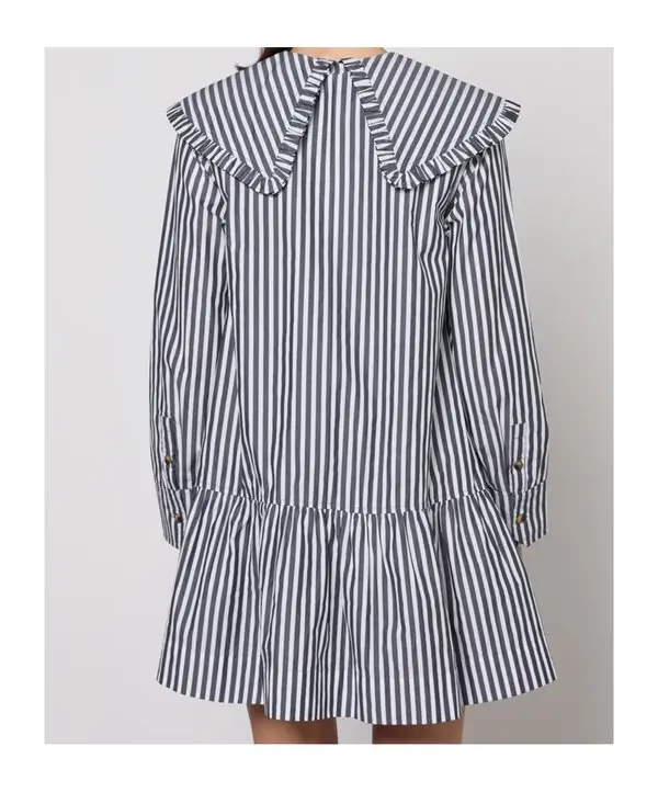 GANNI Long-sleeved Striped Shirt Dress With Ruffled Collar