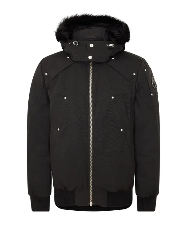 Moose Knuckles Hooded Down Bomber Jacket With Fur Trim