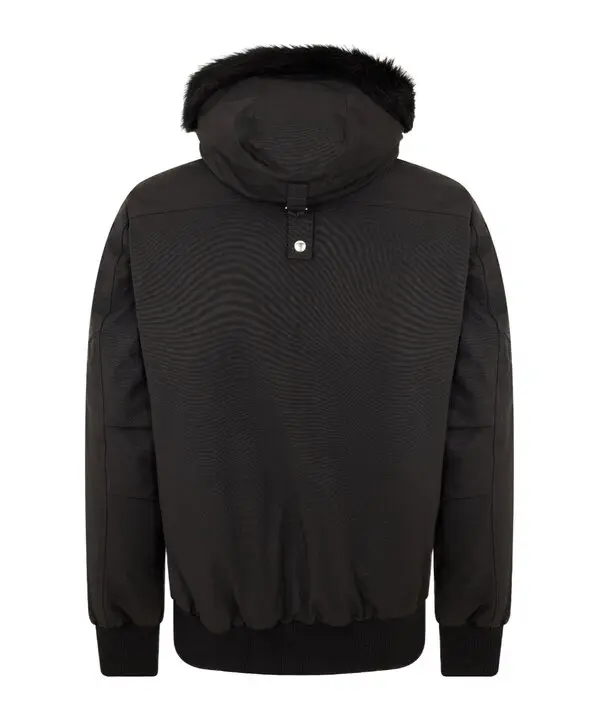 Moose Knuckles Hooded Down Bomber Jacket With Fur Trim