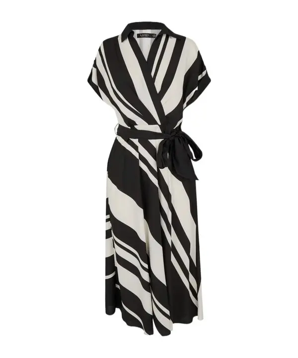 Ralph Lauren Diagonal Stripe Wrap Dress - Black