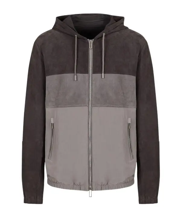 Emporio Armani Suede Colourblock Hooded Jacket