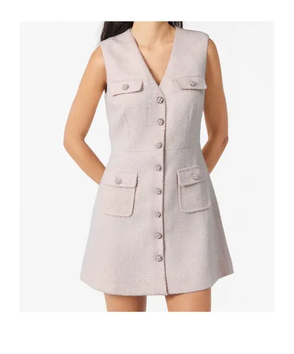 SELF-PORTRAIT Sleeveless V-neck Button-down Buckle Mini Dress