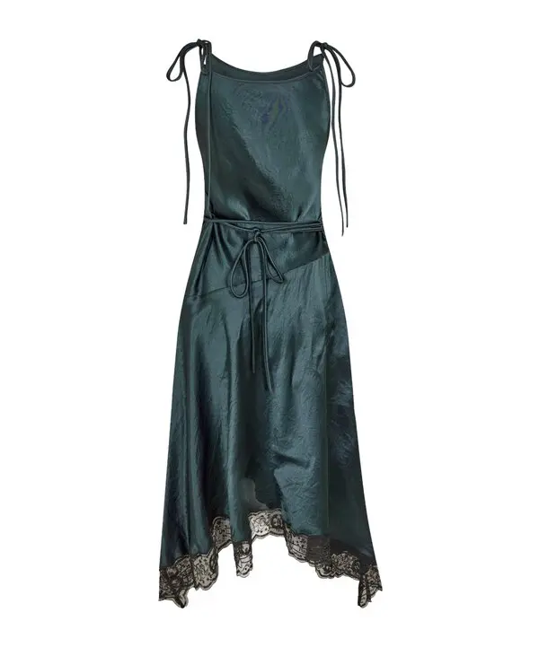 Acne Studios Midi Dress With Asymmetrical Cut And Lace Trims