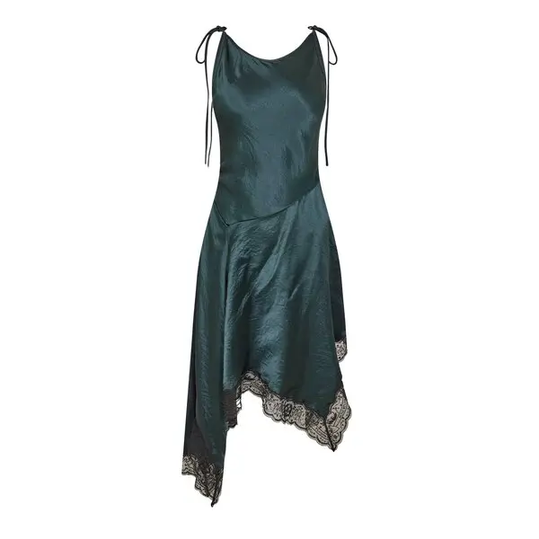 Acne Studios Midi Dress With Asymmetrical Cut And Lace Trims