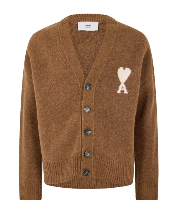 AMI Paris Heart A Jacquard Knit Cardigan