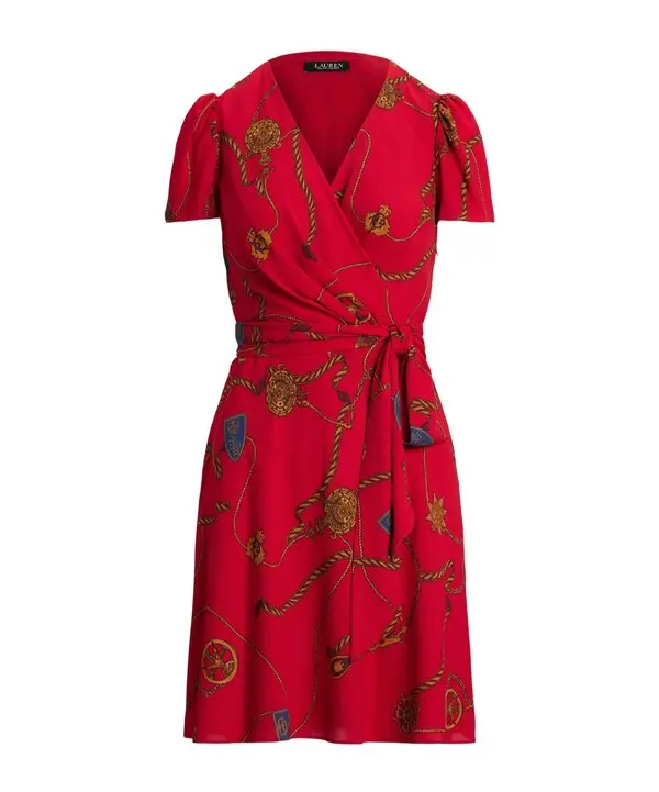 Ralph Lauren Belted Georgette Mini Dress With Nautical Print - Red