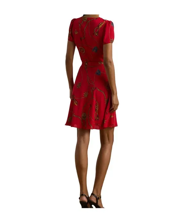 Ralph Lauren Belted Georgette Mini Dress With Nautical Print
