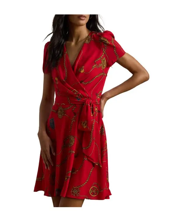Ralph Lauren Belted Georgette Mini Dress With Nautical Print