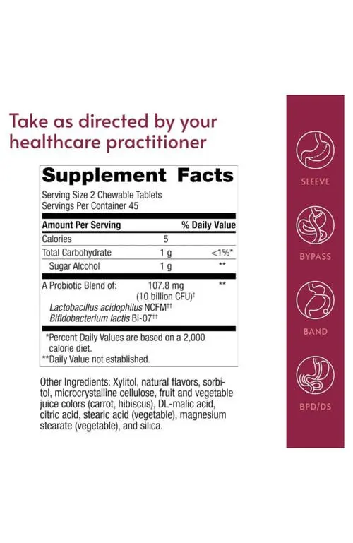 BARIATRIC ADVANTAGE Chewable Probiotic Supplement 10 Billion Cfus Digestive Support 90 Count