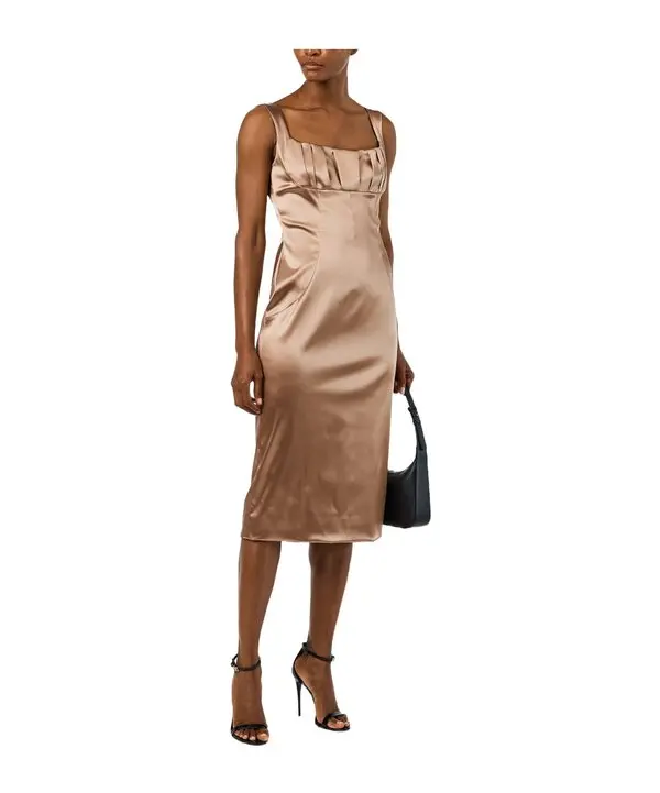 Dolce & Gabbana Sleeveless Leopard Print Detail Ruched Midi Dress
