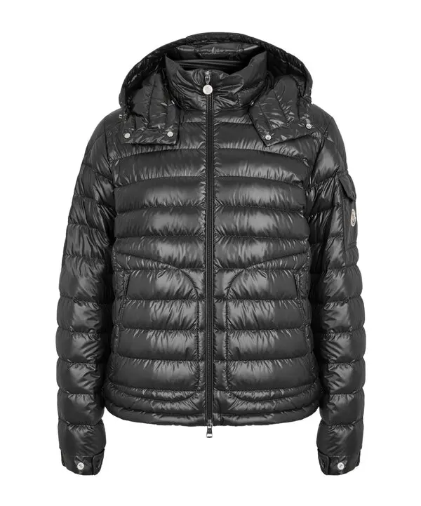 Moncler Quilted Down Jacket With Detachable Hood And Logo Patch