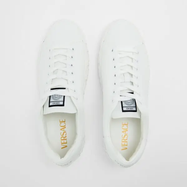 Versace Leather Low-top Sneakers With Greek Key Detailing