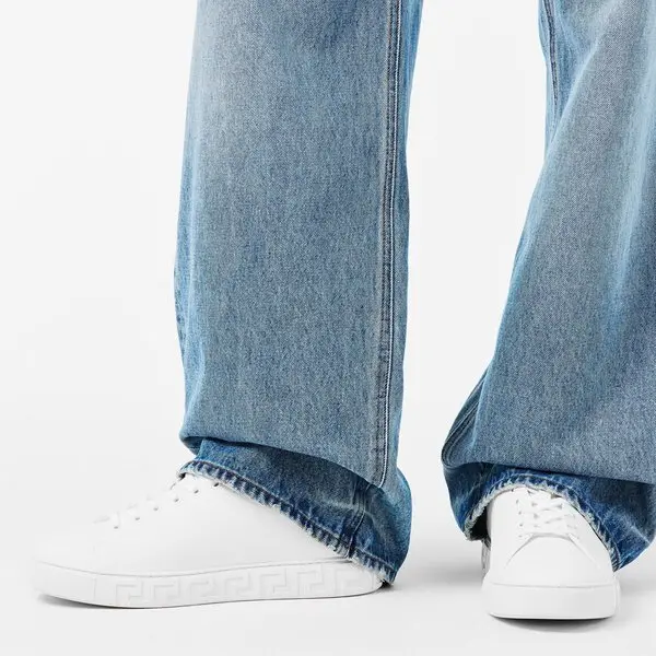 Versace Leather Low-top Sneakers With Greek Key Detailing
