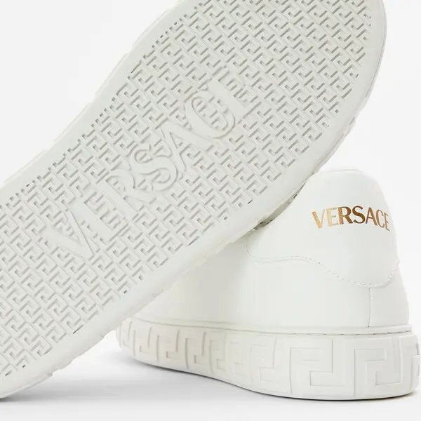 Versace Leather Low-top Sneakers With Greek Key Detailing
