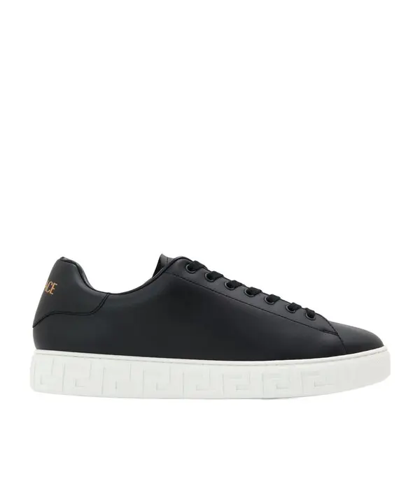 Versace Leather Low-top Sneakers With Greek Key Detail