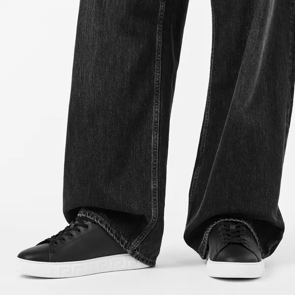 Versace Leather Low-top Sneakers With Greek Key Detail