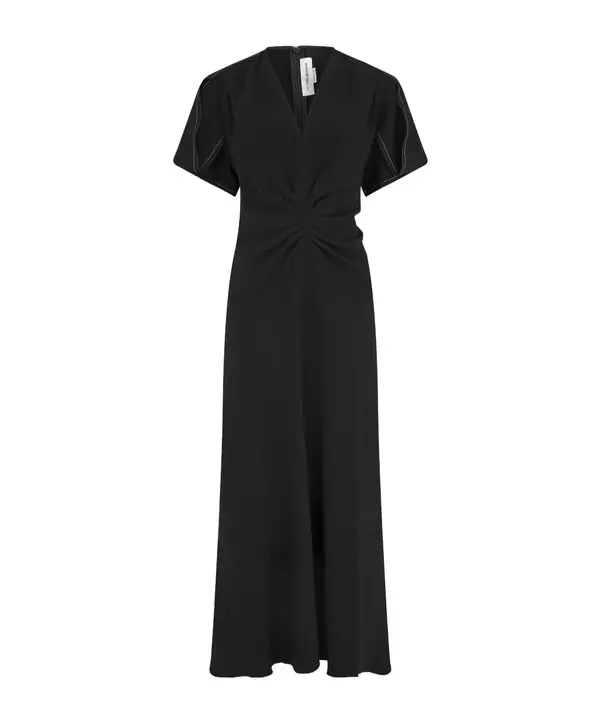 Victoria Beckham Gathered V-neck Midi Dress - Black