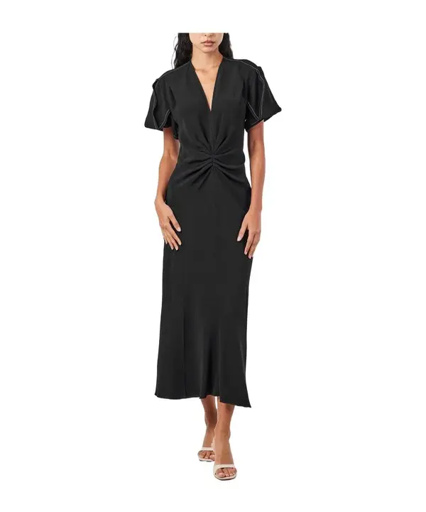 Victoria Beckham Gathered V-neck Midi Dress